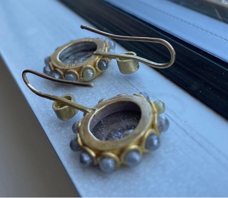 Archaic Greek Coins Diamonds 22k 21k Gold Dangle Drop Earrings For Sale ...