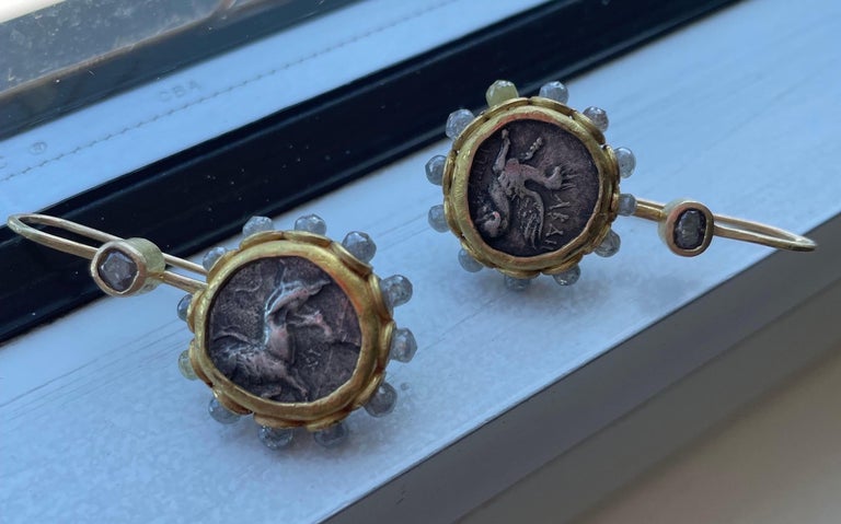Archaic Greek Coins Diamonds 22k 21k Gold Dangle Drop Earrings For Sale ...