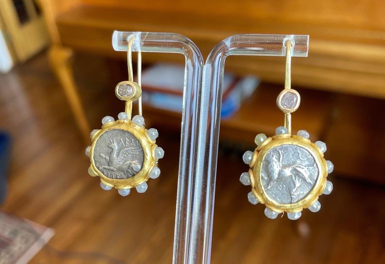Archaic Greek Coins Diamonds 22k 21k Gold Dangle Drop Earrings For Sale ...