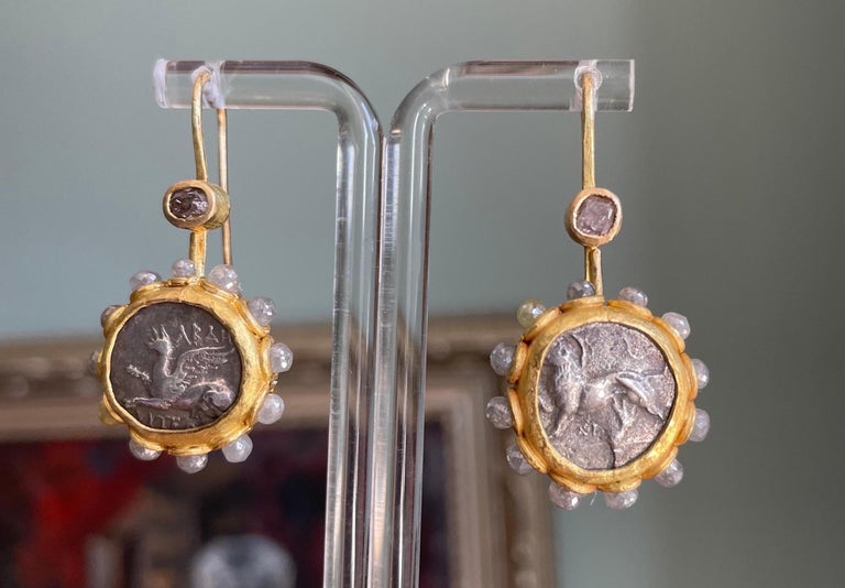 Archaic Greek Coins Diamonds 22k 21k Gold Dangle Drop Earrings For Sale ...