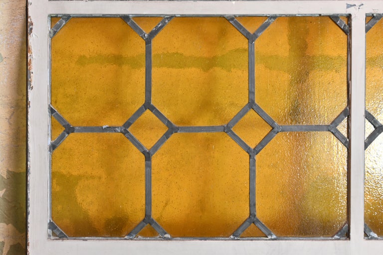 Arched Iron Framed French Window with Yellow Glass For Sale at 1stDibs