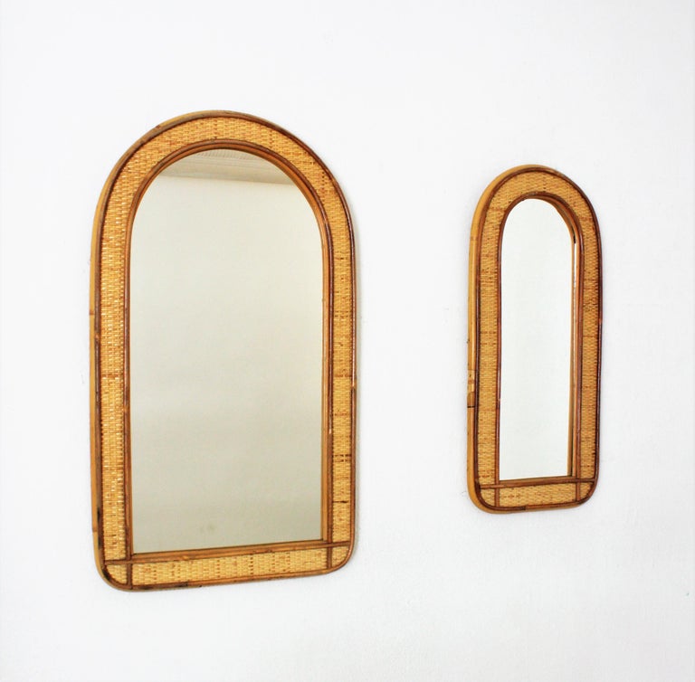 Arched Large Mirror in Rattan and Woven Wicker For Sale at 1stDibs