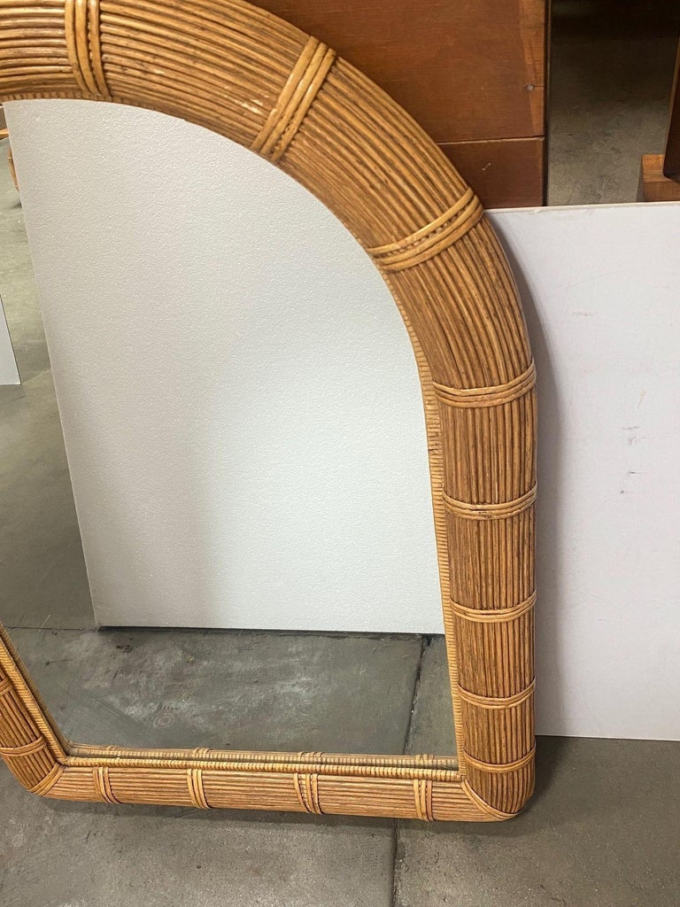 Restored Arched Pencil Reed Rattan Wall Mirror with Wrapping For Sale ...