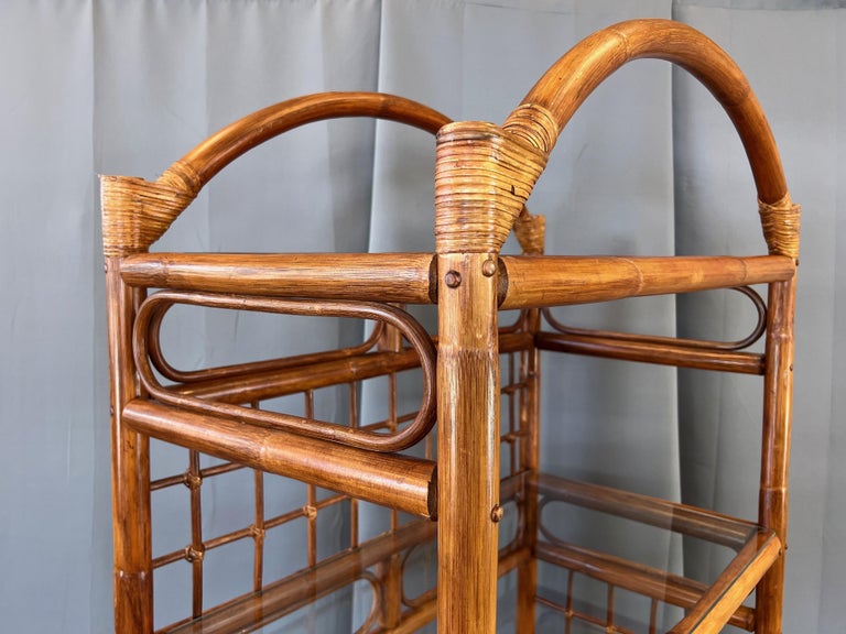 Arched-Top Stained Rattan Étagère with Three Glass Shelves, 1970s For ...
