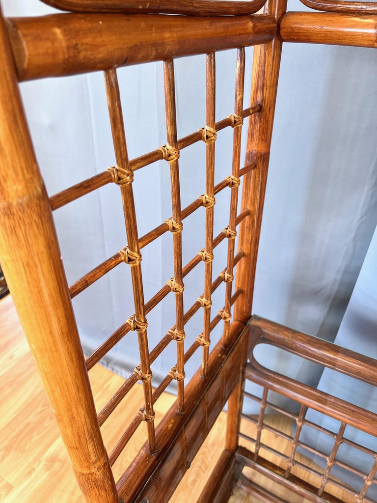 Arched-Top Stained Rattan Étagère with Three Glass Shelves, 1970s For ...