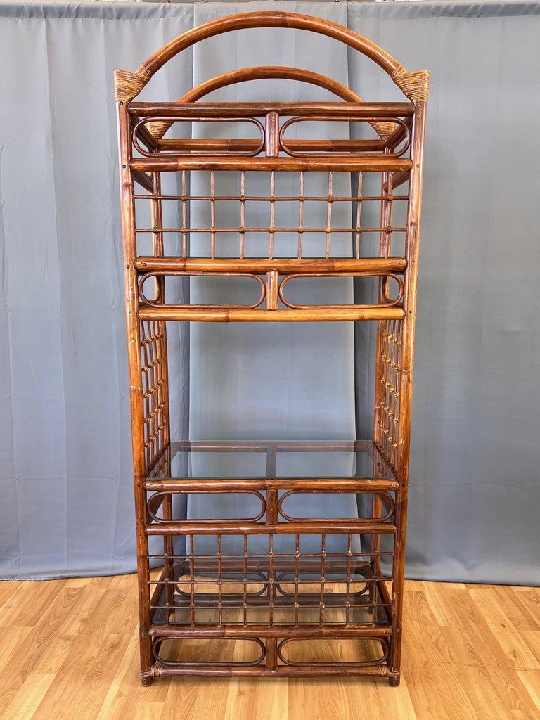 Arched-Top Stained Rattan Étagère with Three Glass Shelves, 1970s For ...