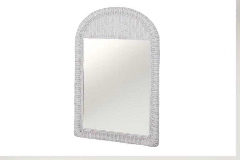 Arched White Wicker Wall Mirror For Sale at 1stDibs