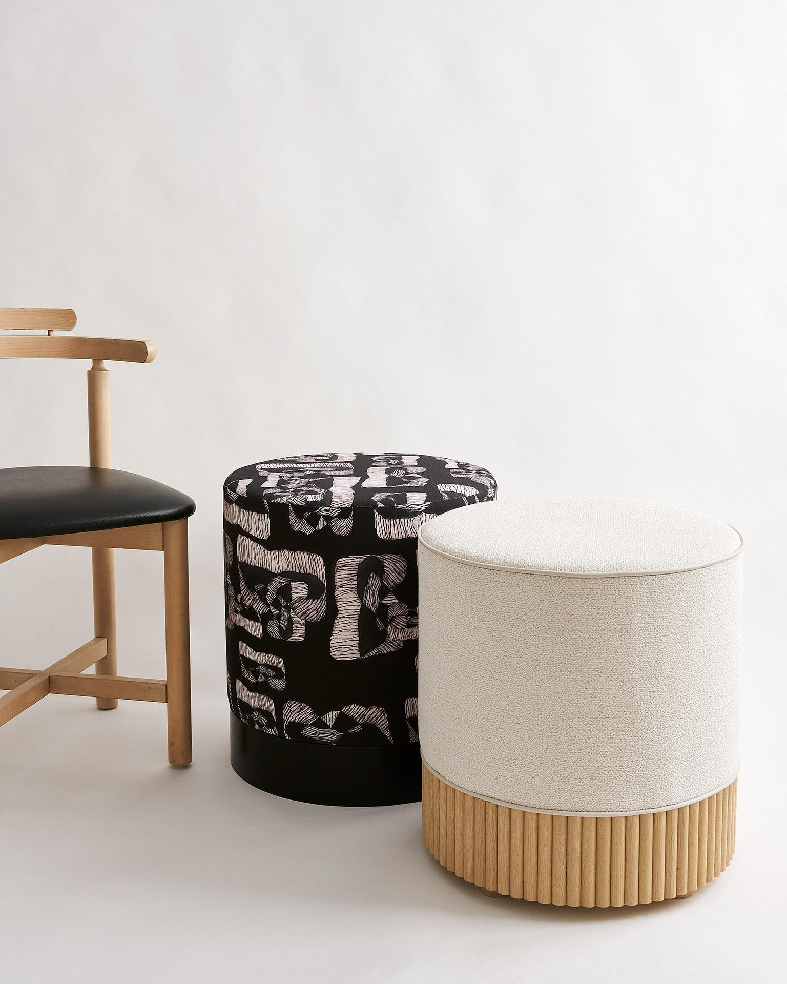 Modern Custom Round Ottoman with Slat Base Detail For Sale at 1stDibs