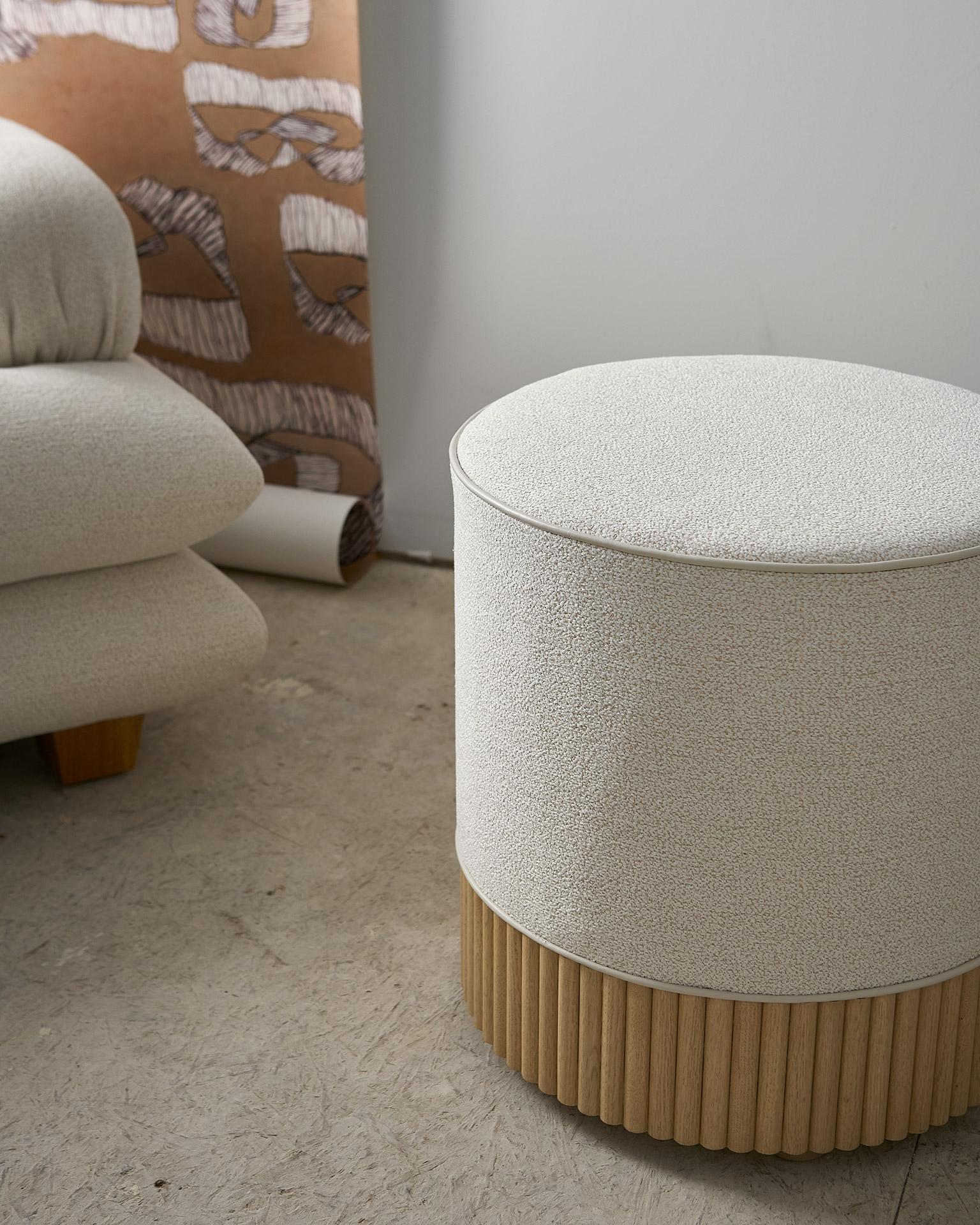 Modern Custom Round Ottoman with Slat Base Detail For Sale at 1stDibs