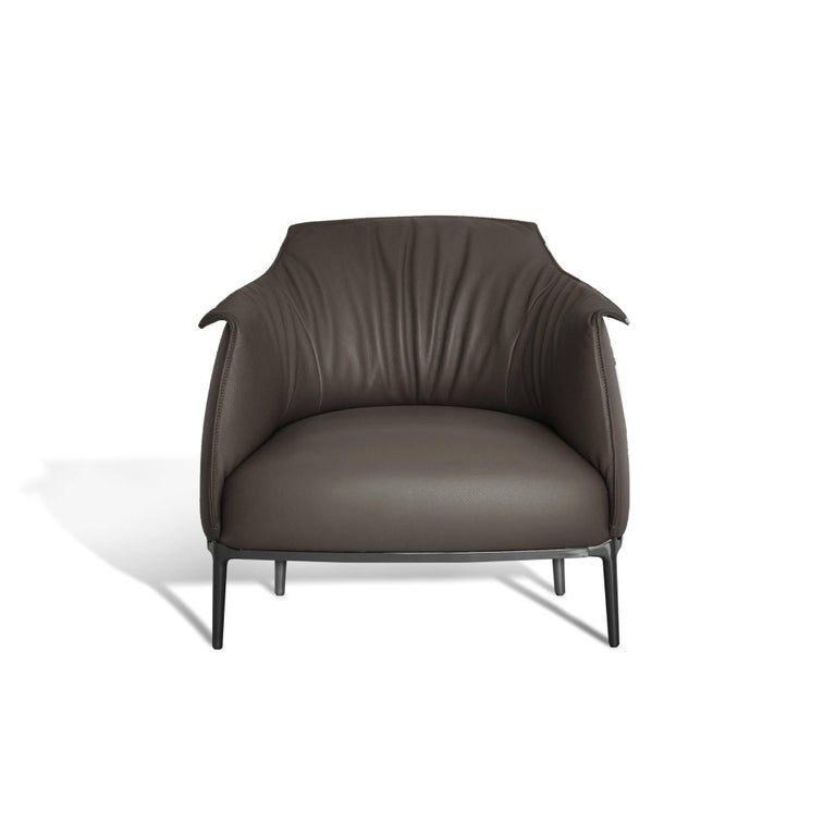 Archibald Genuine leather Armchair in Pelle SC 28 Seppia Dark Grey at ...