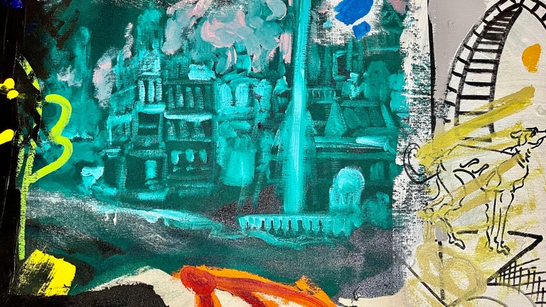 Archie Rand - Large Archie Rand Abstract Expressionist Cartoon Oil ...