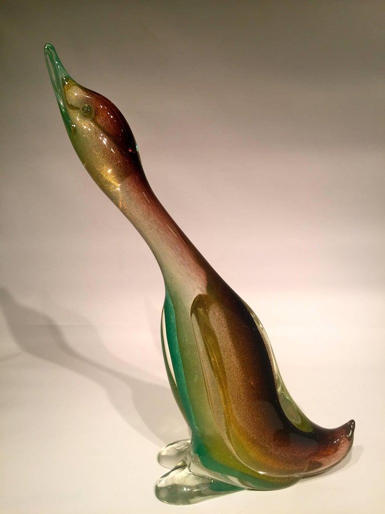 Archimede Seguso 1950 Multi-Color Duck in Murano Glass "Sfumatto Oro ...