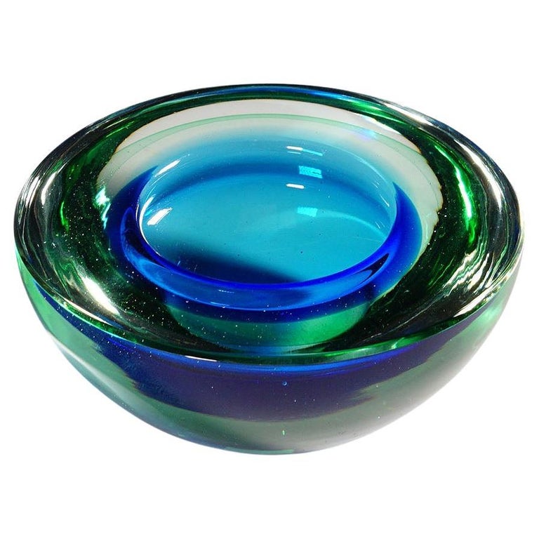 Archimede Seguso Geode Bowl in Green and Blue, Murano Italy Ca. 1950s ...