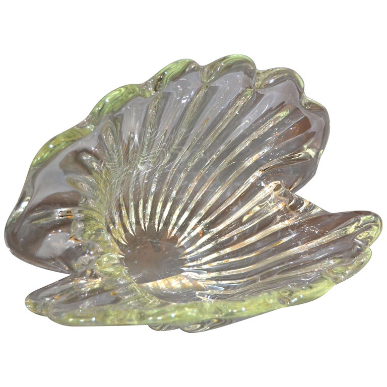 Archimede Seguso Handblown Clear Murano Glass Clam Shell Centerpiece ...