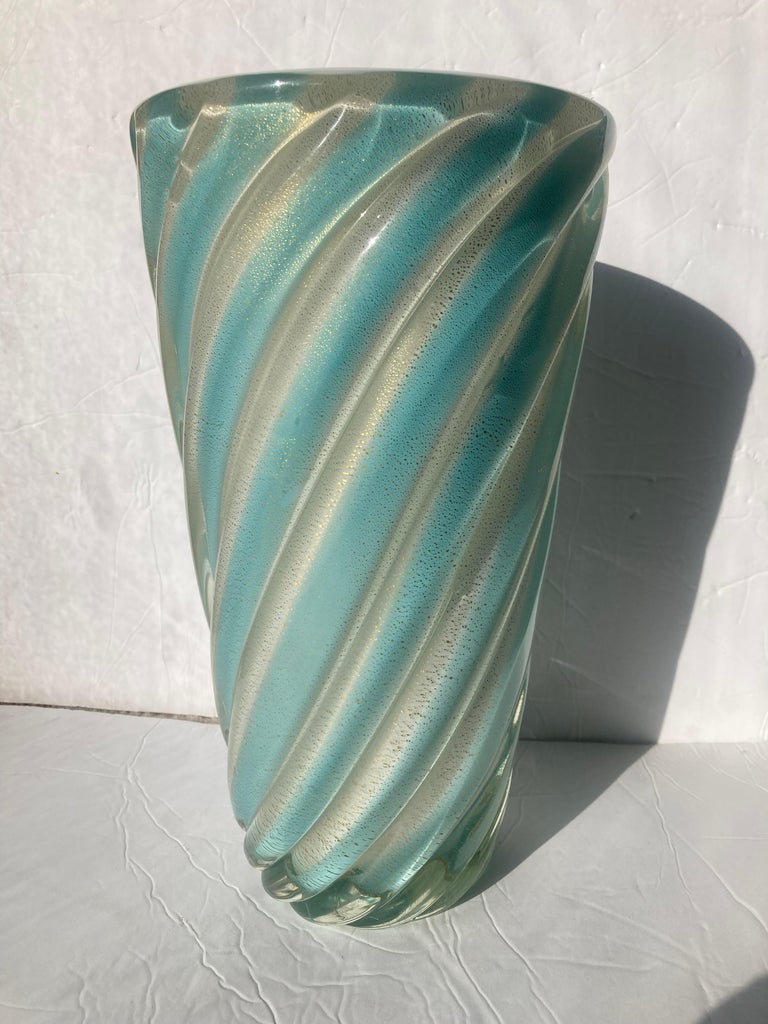 Archimede Seguso Large Gold Flakes Opaline Murano Glass Vase For Sale ...