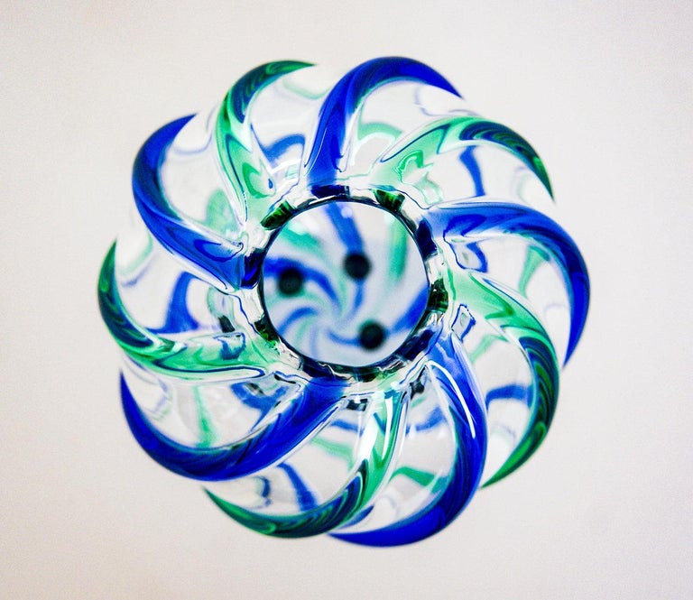 Archimede Seguso Murano Appliqué Glass Vase Blue and Green Swirl For ...