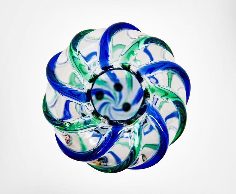 Archimede Seguso Murano Appliqué Glass Vase Blue and Green Swirl For ...
