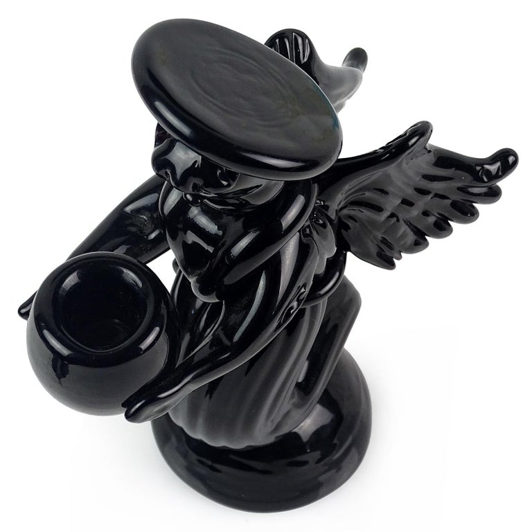 Archimede Seguso Murano Black Angel Italian Art Glass Candleholder ...