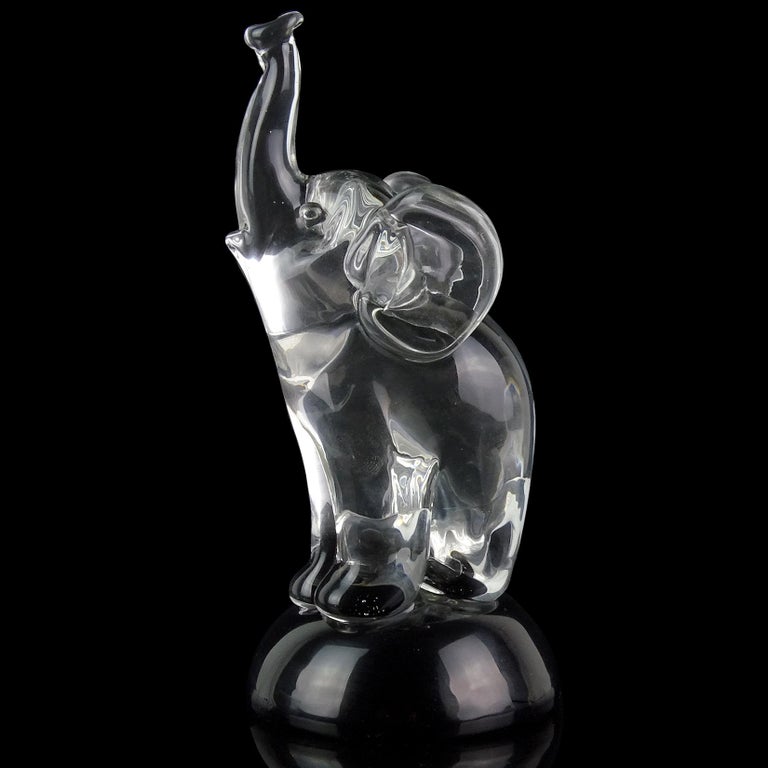 Archimede Seguso Murano Clear Black Base Italian Art Glass Elephant ...