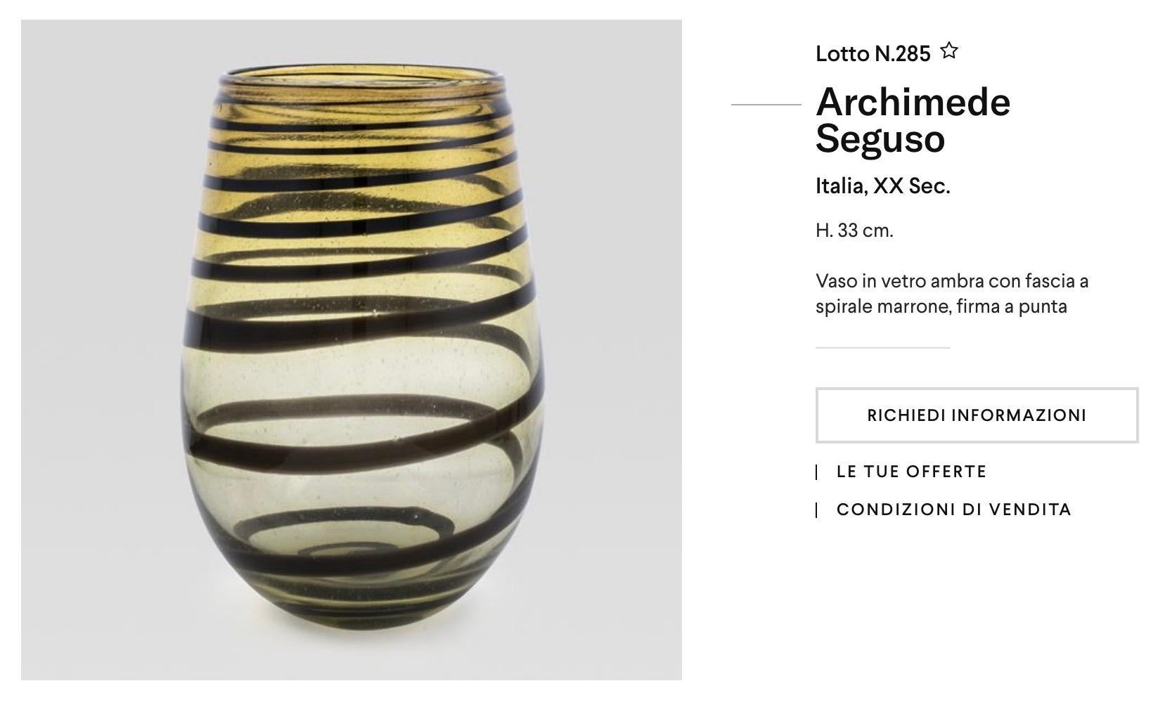 Archimede Seguso Murano Glass Amber Color Vase, 1980 For Sale at 1stDibs