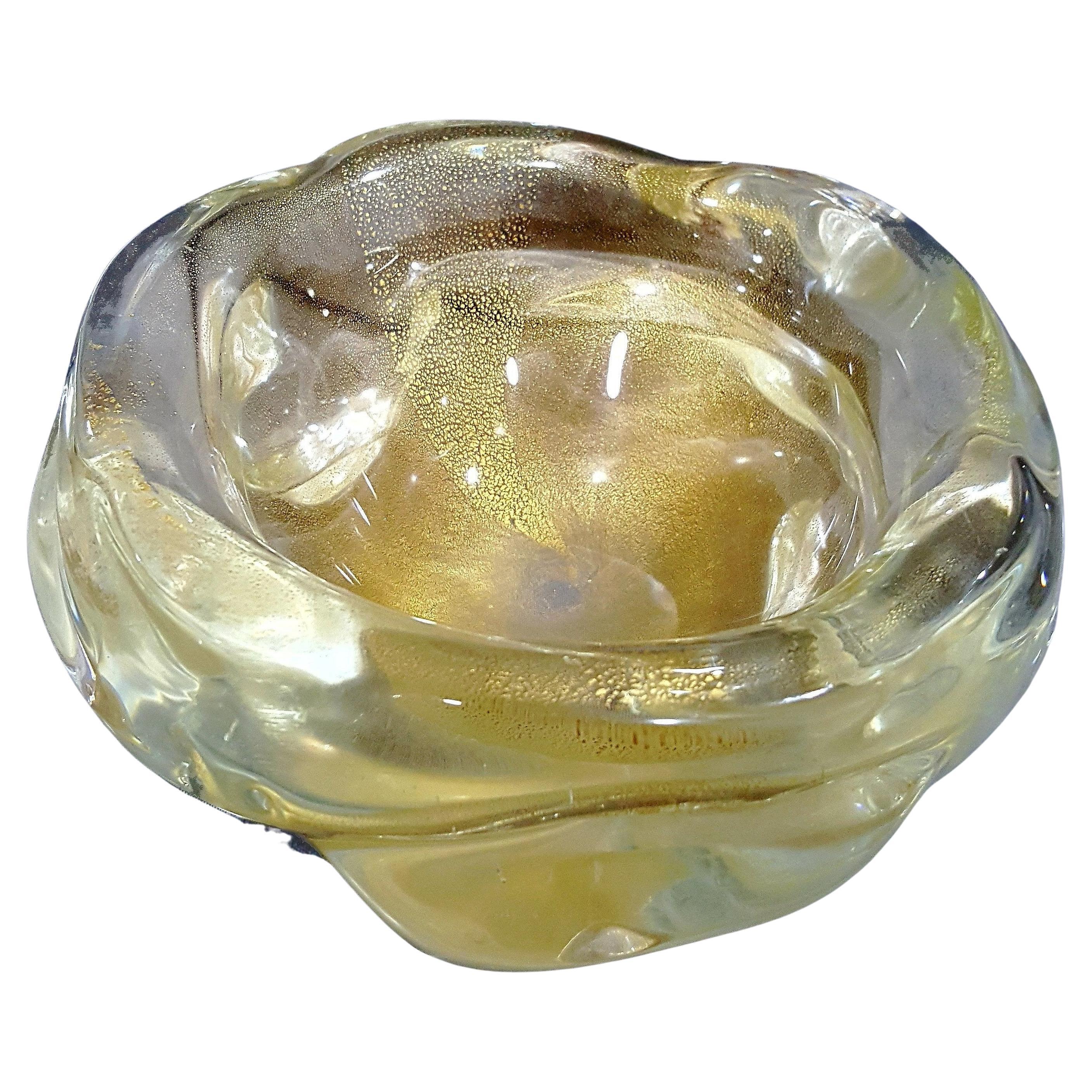 Archimede Seguso Murano Glass Bowl, A Bugne, with Gold Polveri For Sale ...