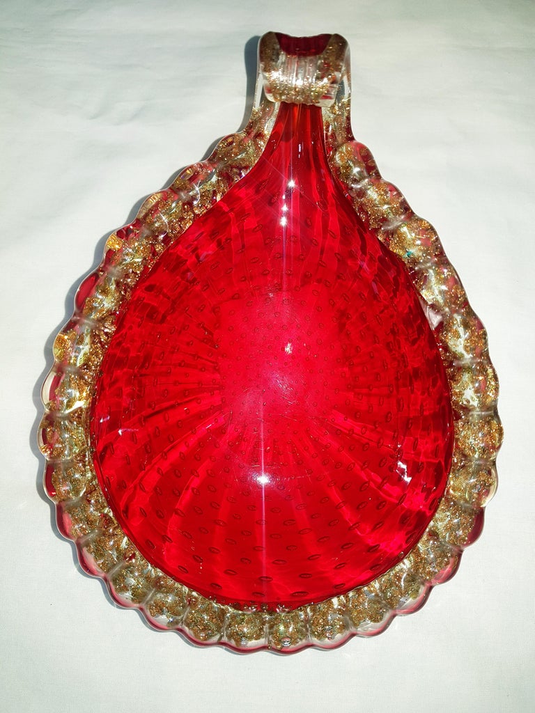 Archimede Seguso Murano Glass Bowl with Controlled Bubbles and Gold ...