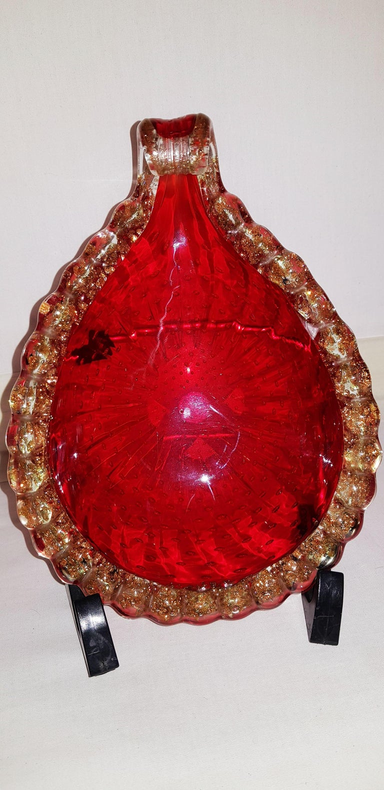 Archimede Seguso Murano Glass Bowl with Controlled Bubbles and Gold ...