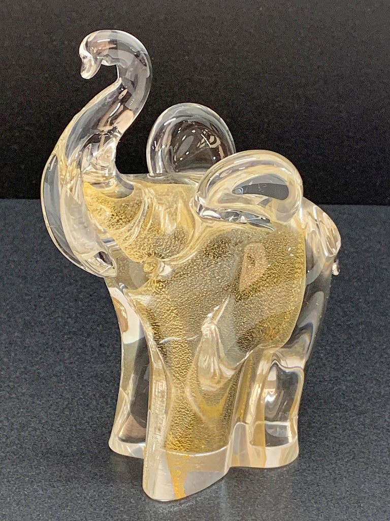 Archimede Seguso Murano Glass Italian Elephant Sculpture with Golden ...
