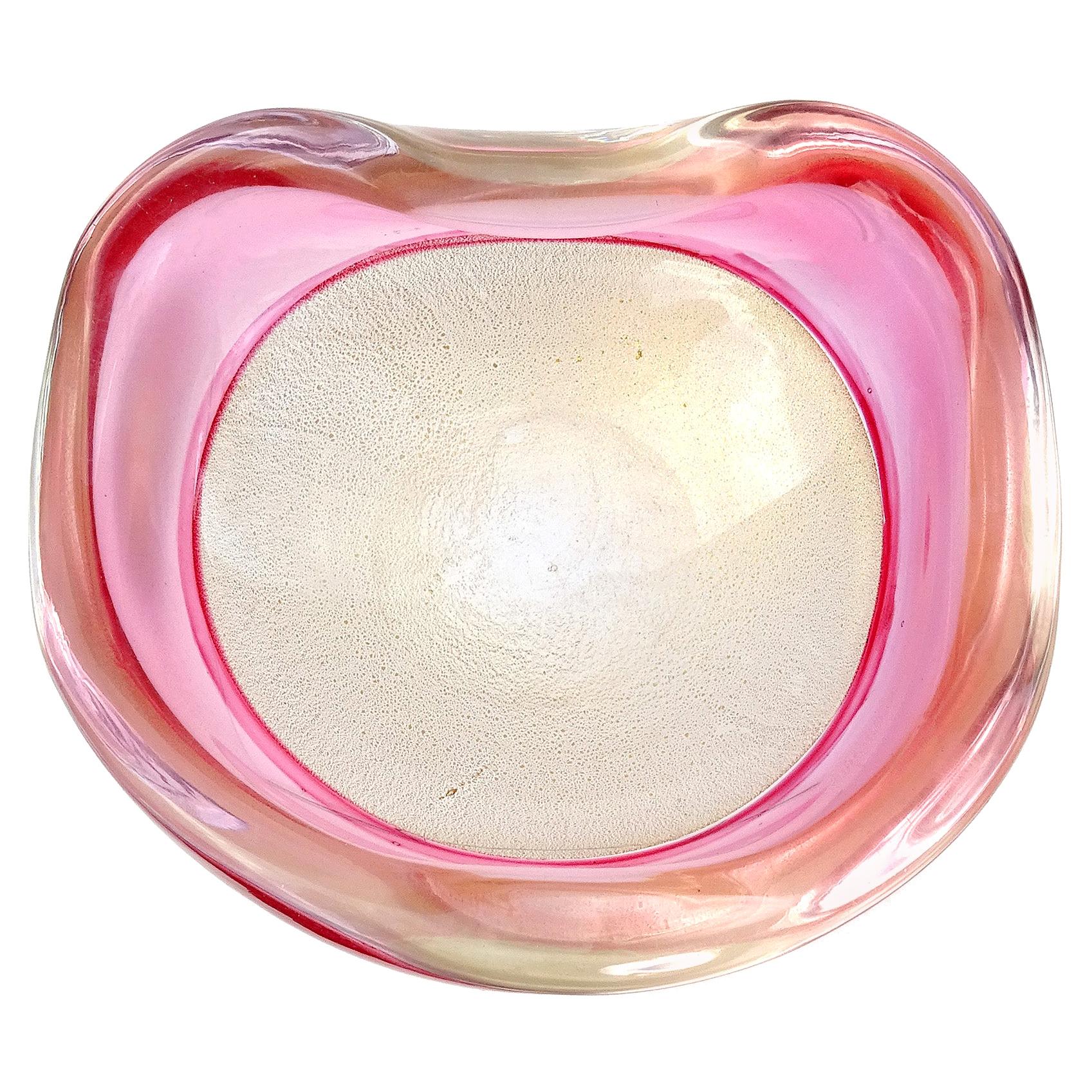 Archimede Seguso Murano Gold Flecks Pink Incalmo Rim Italian Art Glass ...