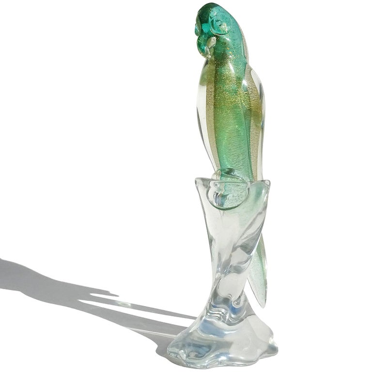 Archimede Seguso Murano Green Gold Fleck Italian Art Glass Parrot Bird ...