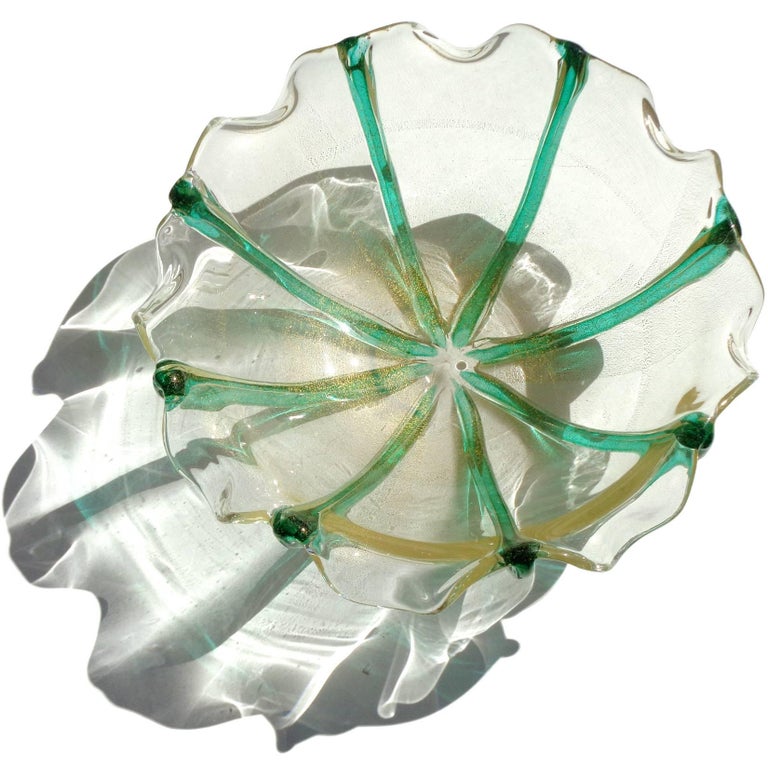 Archimede Seguso Murano Green Rods Gold Flecks Italian Art Glass Centre ...