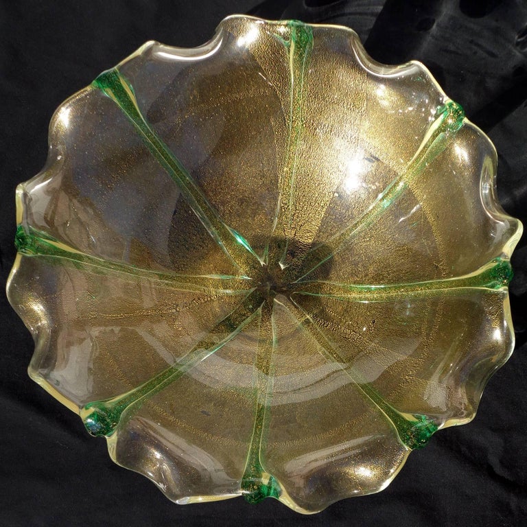 Archimede Seguso Murano Green Rods Gold Flecks Italian Art Glass Centre ...