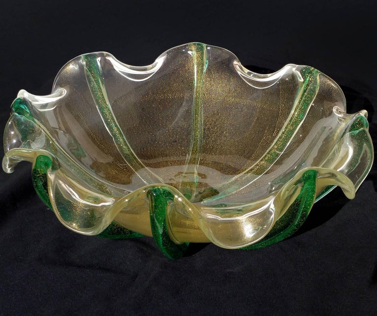 Archimede Seguso Murano Green Rods Gold Flecks Italian Art Glass Centre ...