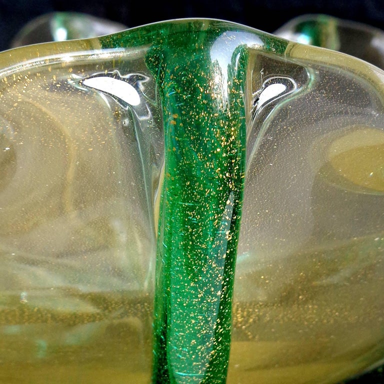 Archimede Seguso Murano Green Rods Gold Flecks Italian Art Glass Centre ...