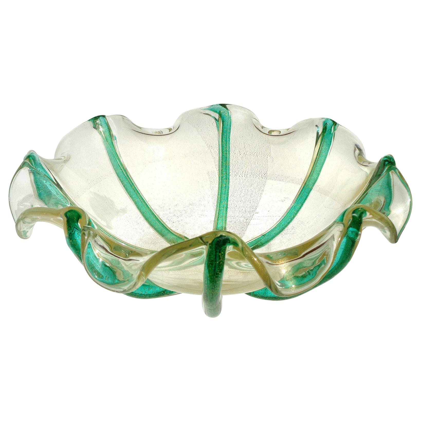 Archimede Seguso Murano Green Rods Gold Flecks Italian Art Glass Centre ...