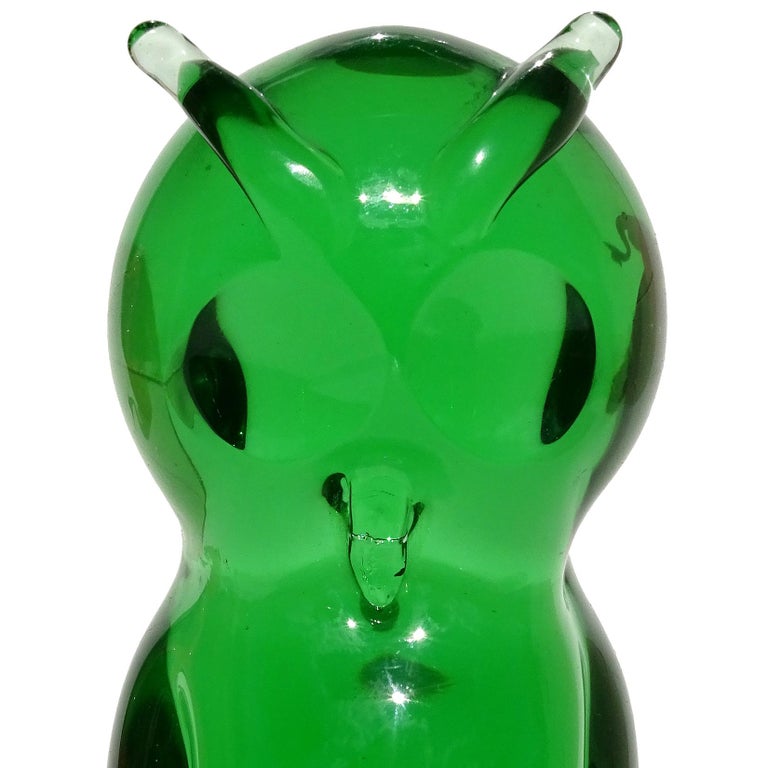 Archimede Seguso Murano Green Sommerso Italian Art Glass Owl Bird ...