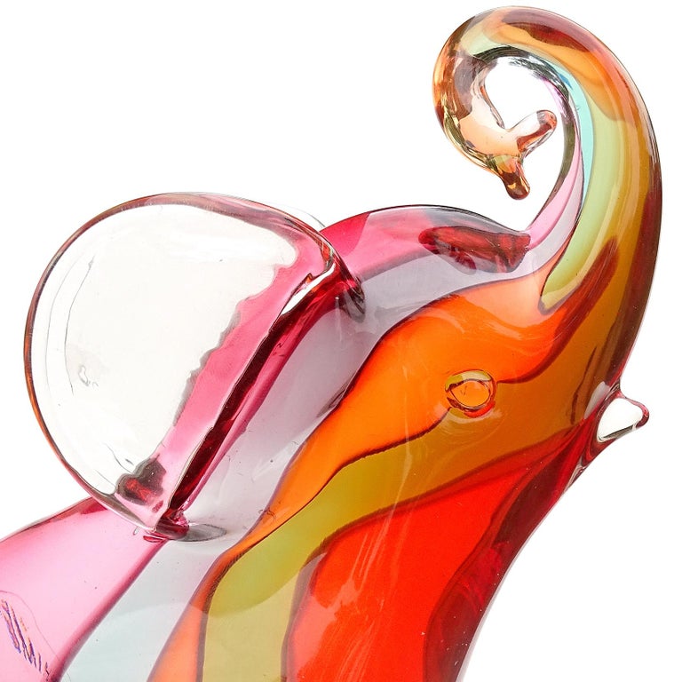 Archimede Seguso Murano Rainbow Colors Italian Art Glass Elephant ...