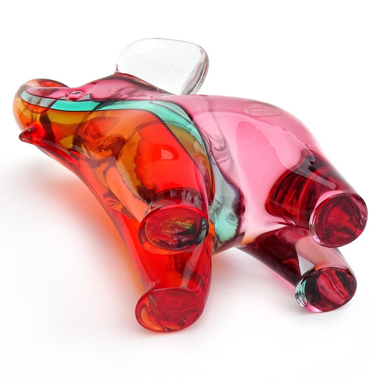 Archimede Seguso Murano Rainbow Colors Italian Art Glass Elephant ...