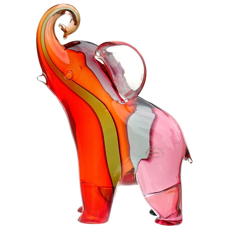 Archimede Seguso Murano Rainbow Colors Italian Art Glass Elephant ...