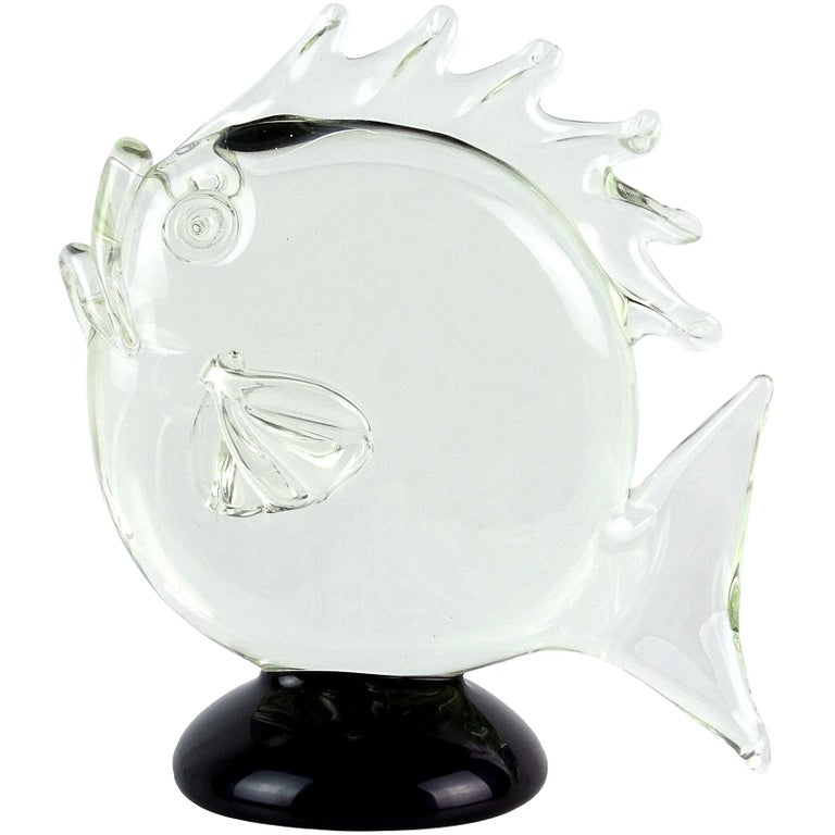 Archimede Seguso Murano Signed Black Clear Italian Art Glass Fish ...