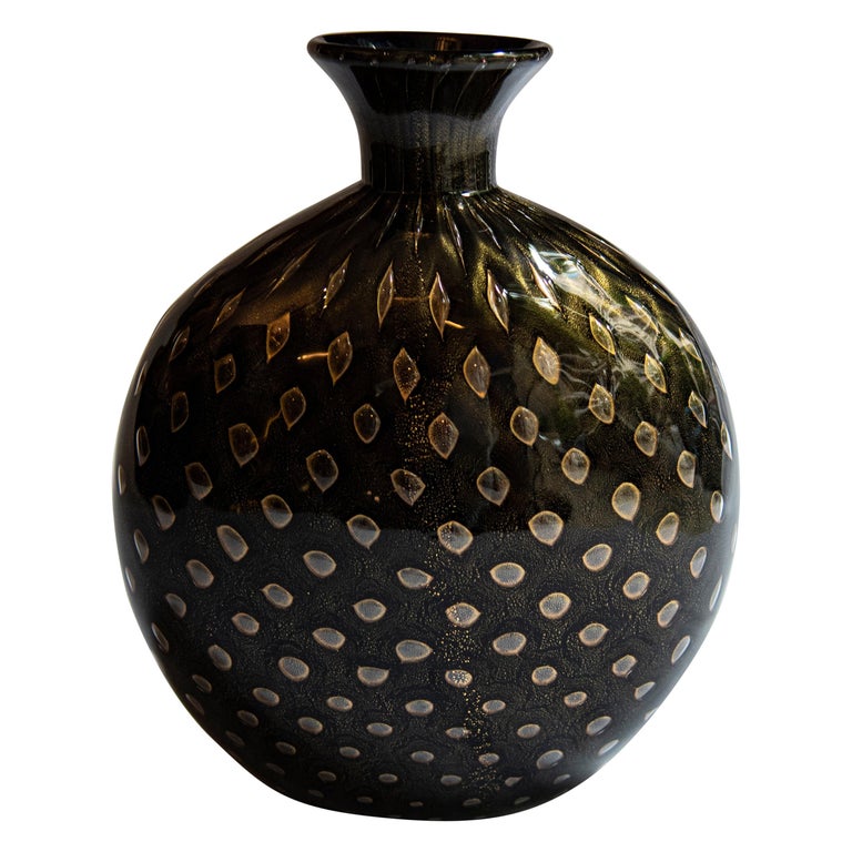 Archimede Seguso Murano Sombre, Coloured Gold Italian Artglass Vase For ...