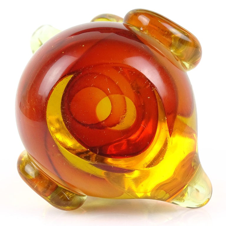 Archimede Seguso Murano Sommerso Red Orange Italian Art Glass Owl Bird ...