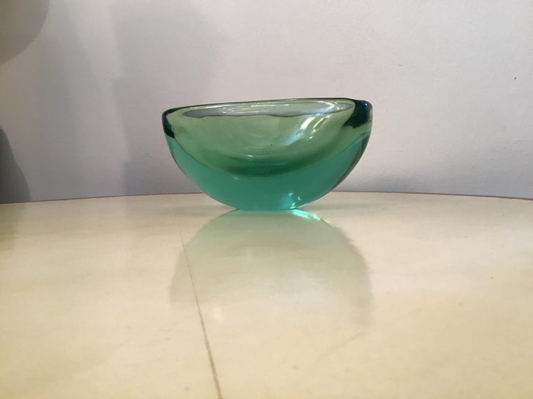 Archimede Seguso Oval Bowl, Green Submerged Glass Centrepiece, 1950 For ...