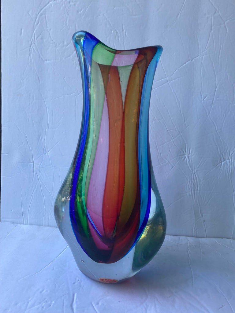Archimede Seguso Style Murano Glass, Carnival Vase For Sale at 1stDibs