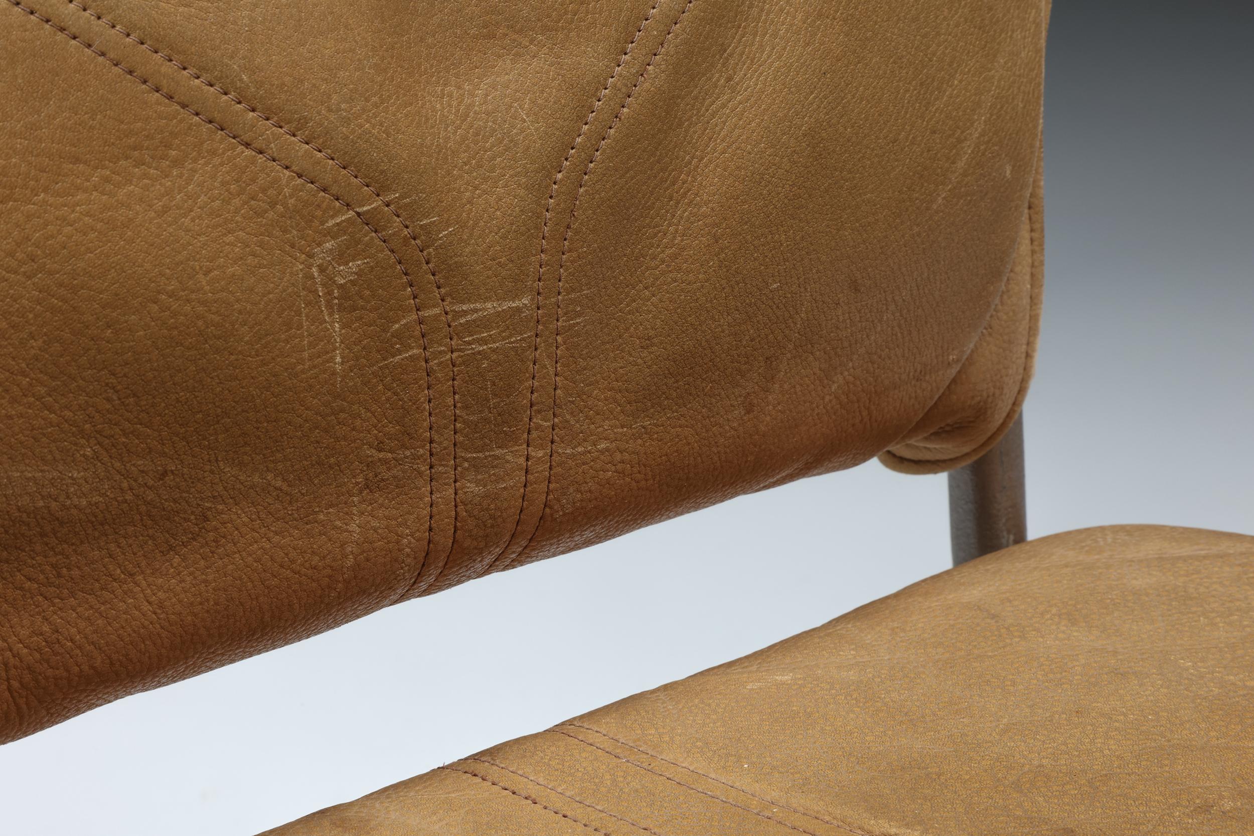 Architect Raymond Rombouts Cognac Leather, Steel Dining Chairs, Late ...