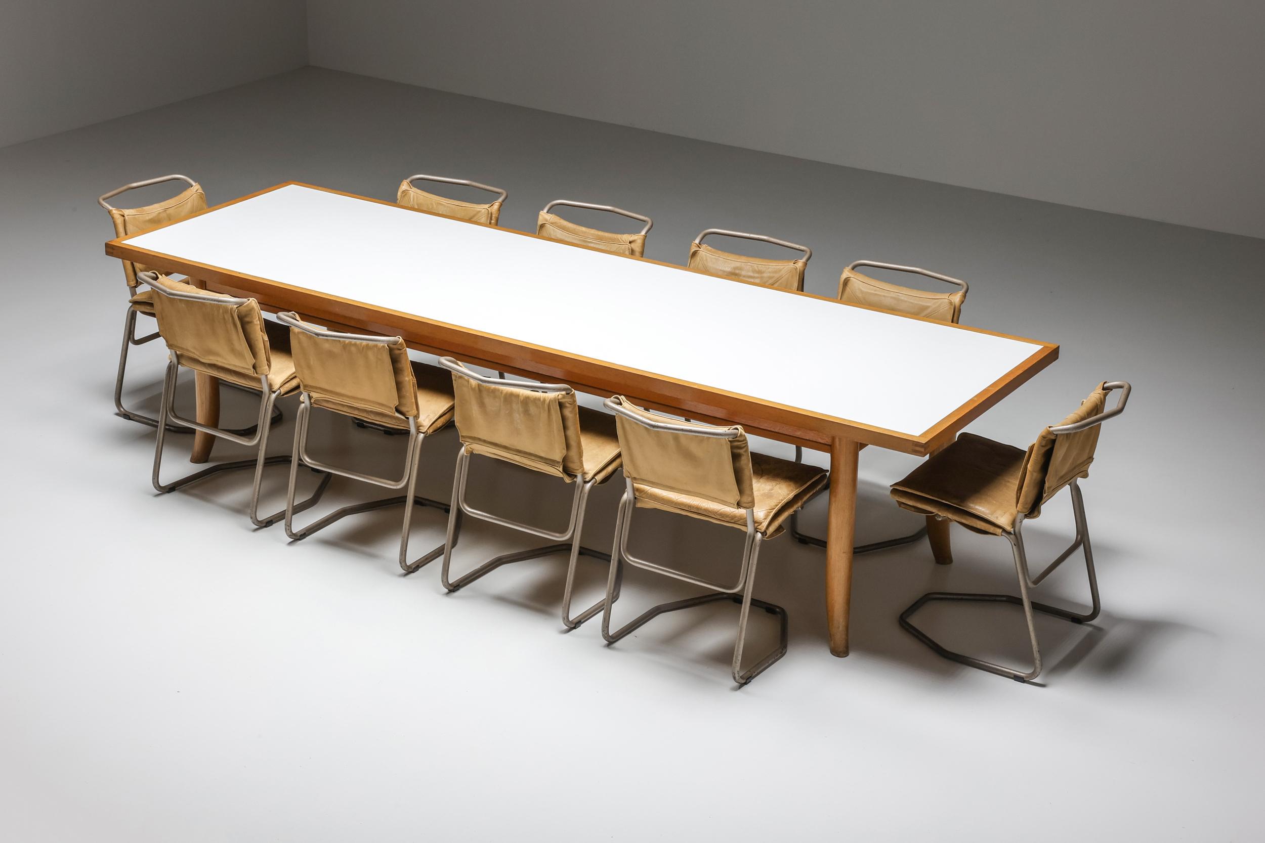 Architect Raymond Rombouts Cognac Leather, Steel Dining Chairs, Late ...