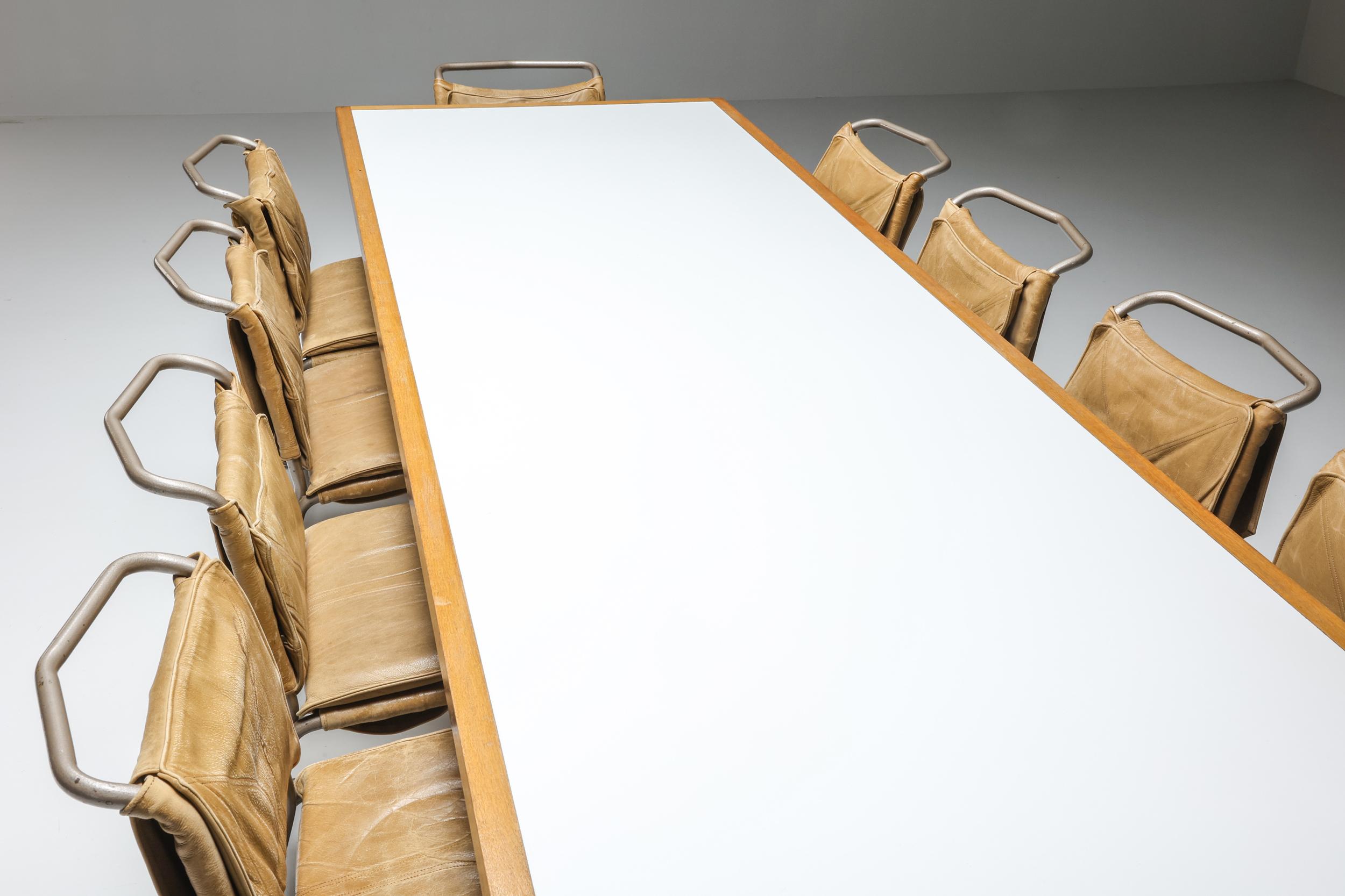 Architect Raymond Rombouts Cognac Leather, Steel Dining Chairs, Late ...