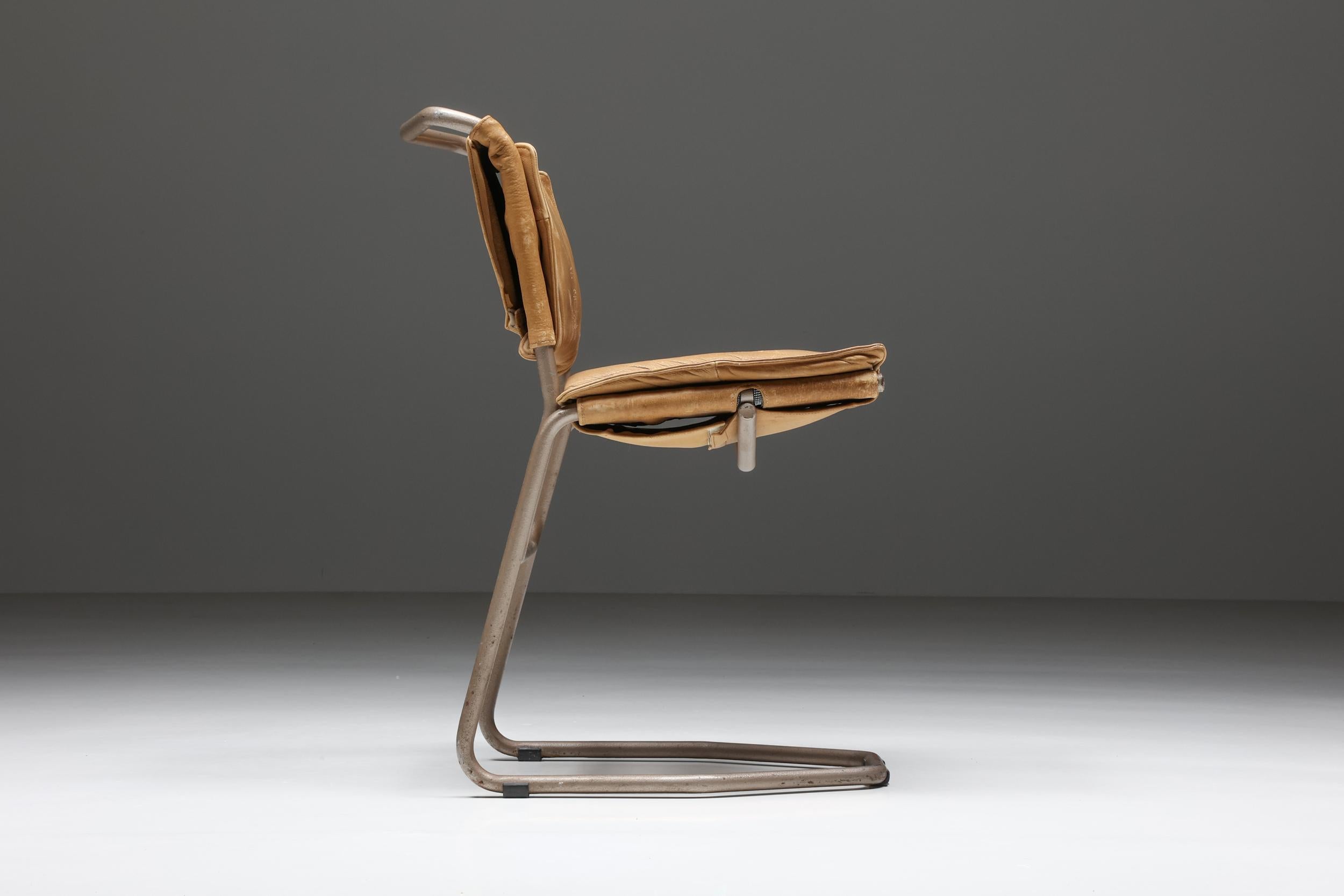 Architect Raymond Rombouts Cognac Leather, Steel Dining Chairs, Late ...