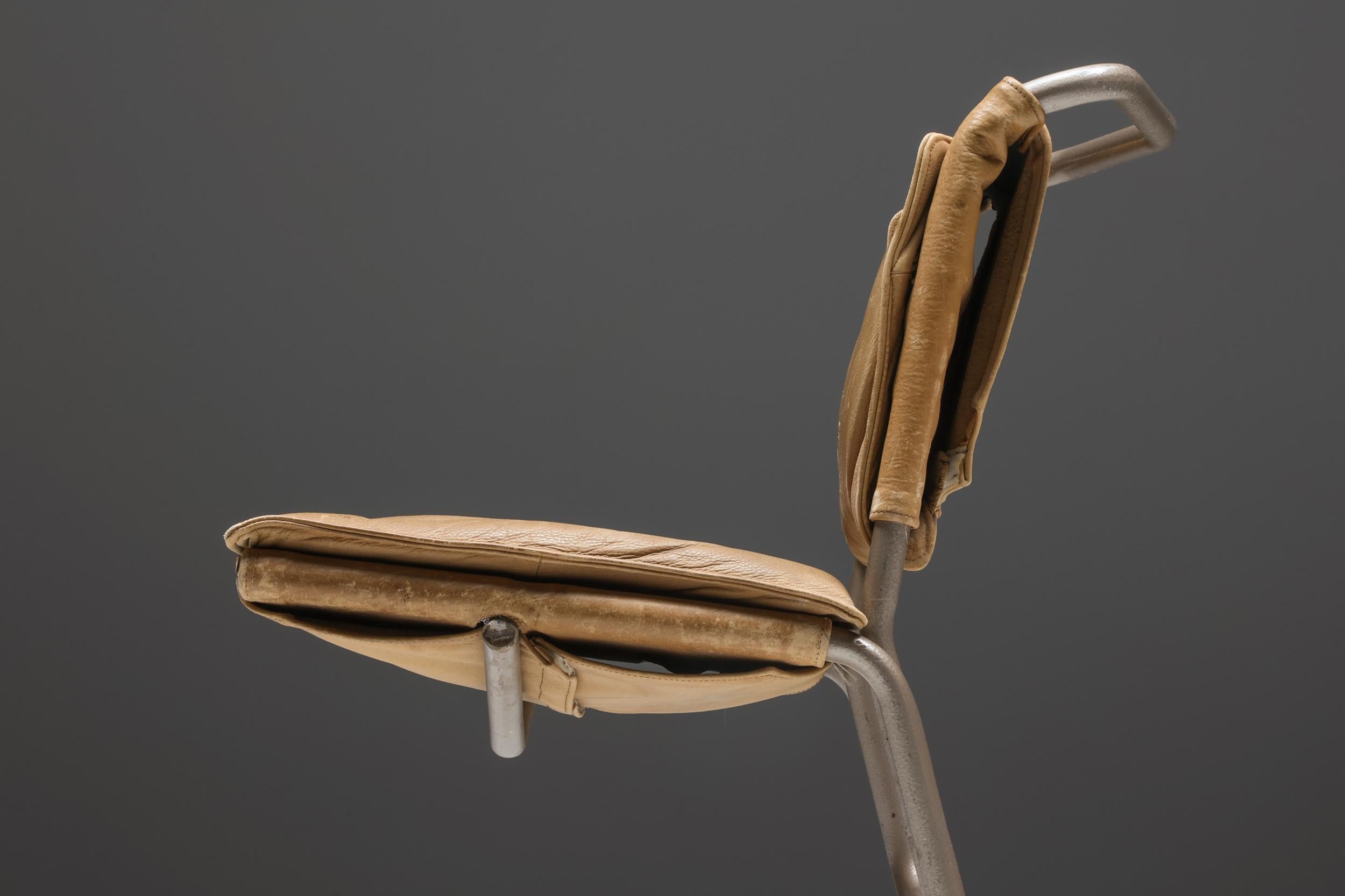 Architect Raymond Rombouts Cognac Leather, Steel Dining Chairs, Late ...