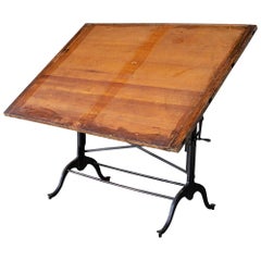 Drafting Table Vintage Industrial Cast Iron and Wood Frederick Post ...